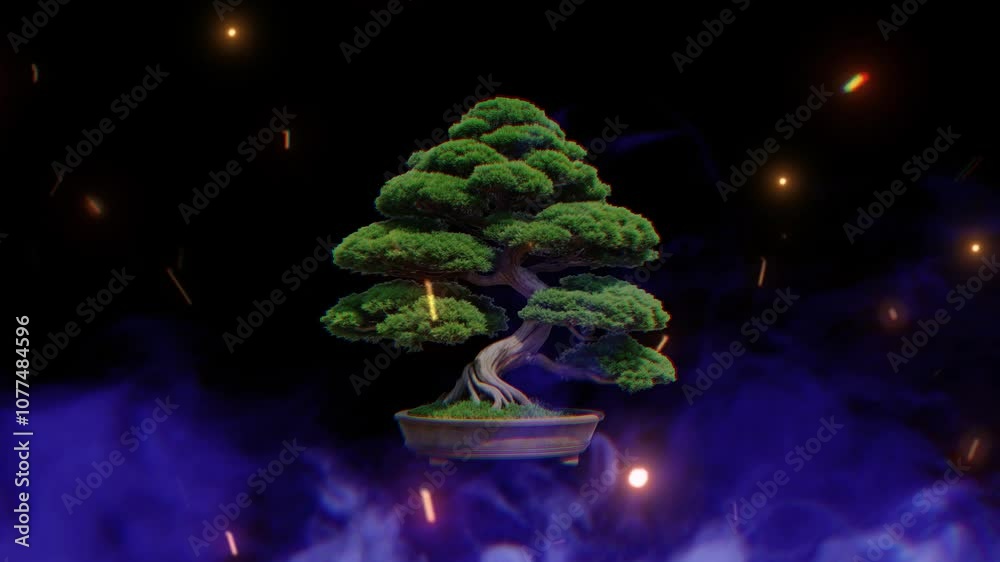 Bonsai tree animation with motion graphic clip template with smoke and ...
