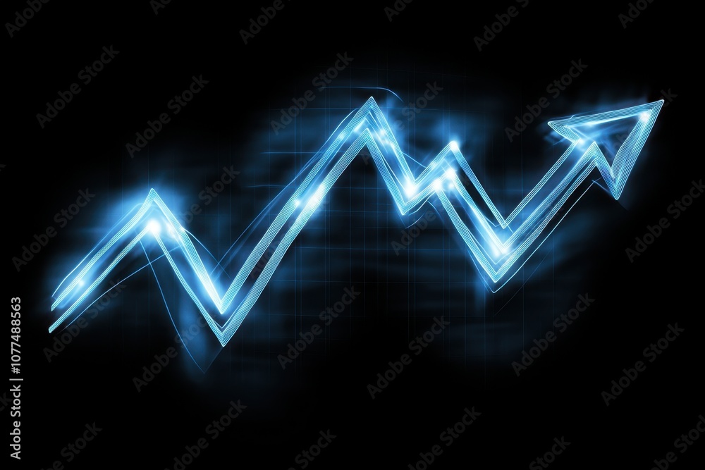 A stock market graph with upward arrows, indicating an upward animation ...