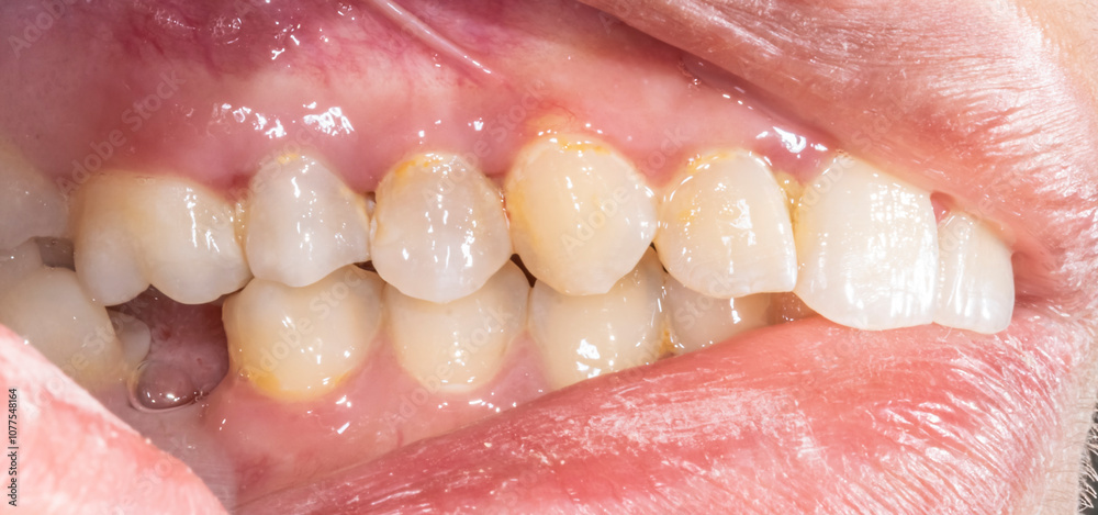 Lateral view of dental arches in biting occlusion with a lost lower ...