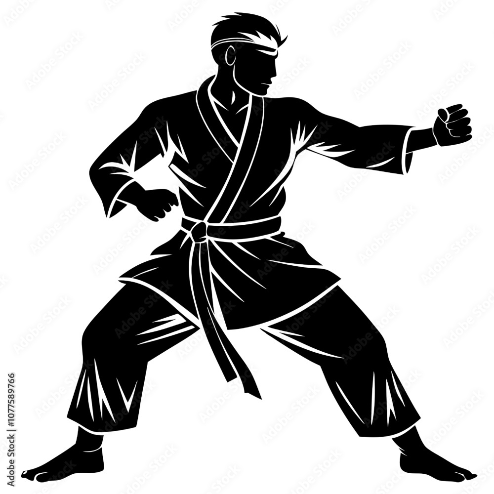 Sambo Silhouette: A powerful silhouette of a karate fighter in a ...