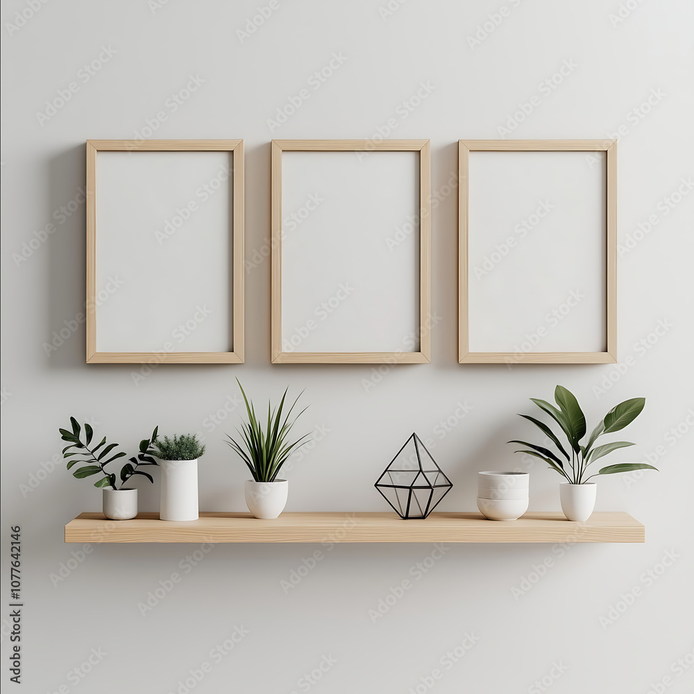 Create a minimalist wall display with three wooden floating shelves ...