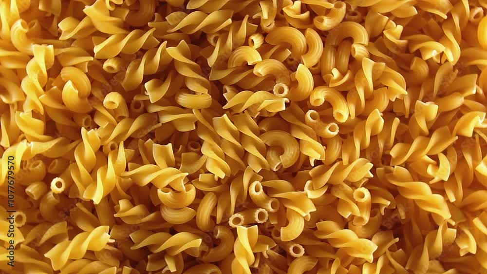Uncooked Fusilli and Chifferi Rigati Pasta - Top View, Low Key Light ...
