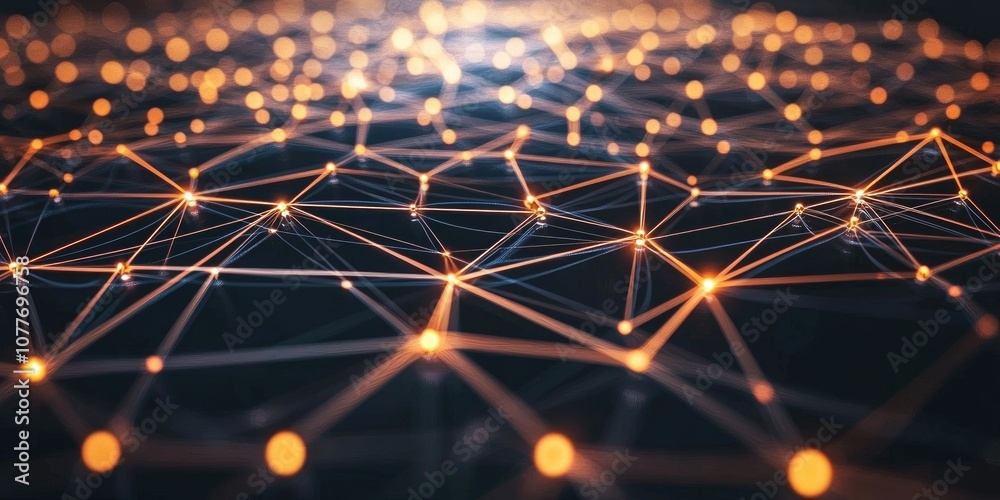 A high-tech network background featuring a web of interconnected nodes ...