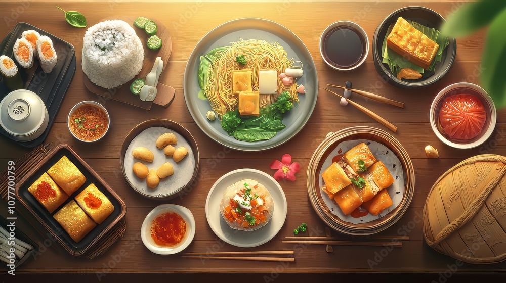 Assorted Chinese Food Set: Noodles, Fried Rice, Dumplings, Peking Duck ...