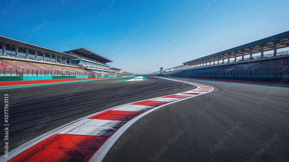 An empty Formula 1 final corner leading onto the main track, showcasing ...
