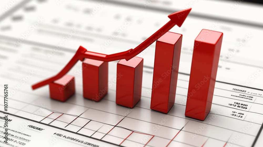 Business growth trends shown through rising bar chart and statistics on ...