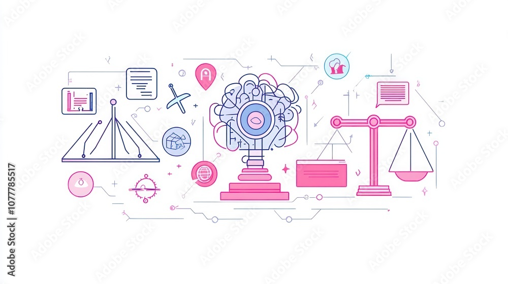 AI ethics and law in artificial intelligence governance. Icons related ...