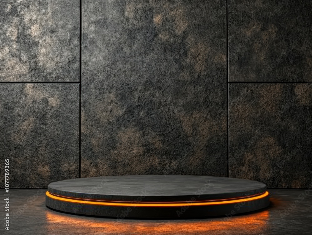 A modern, illuminated stage set against a textured wall, perfect for ...