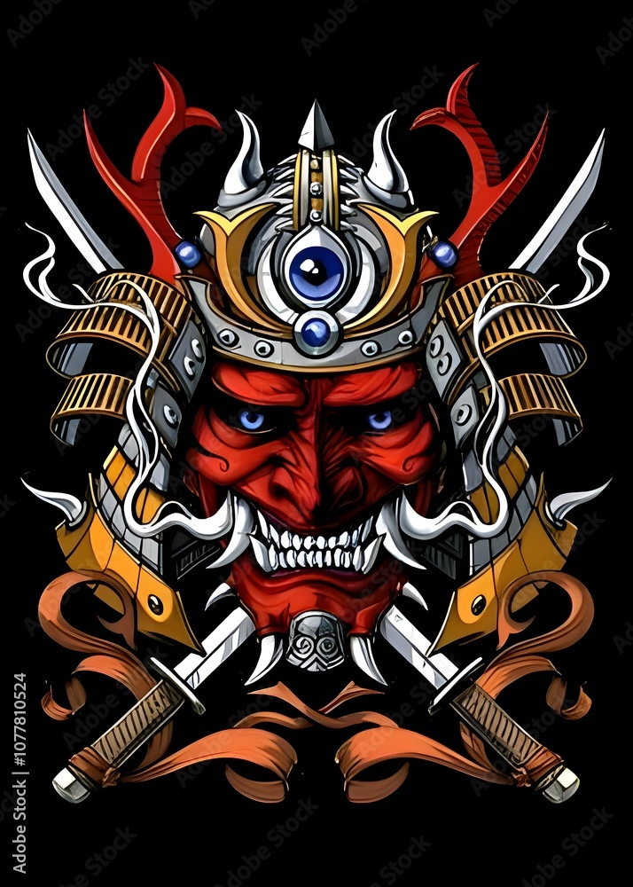 ภาพประกอบสต็อก onimusha mask, japanese ghost mask, japanese samurai ...