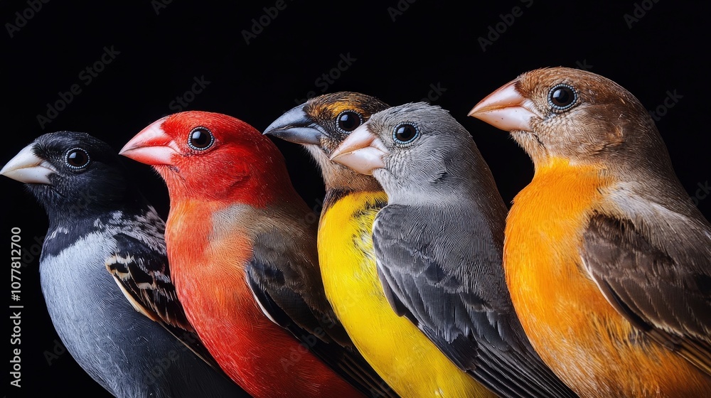 finches, showing the evolutionary variations in beak shapes among ...