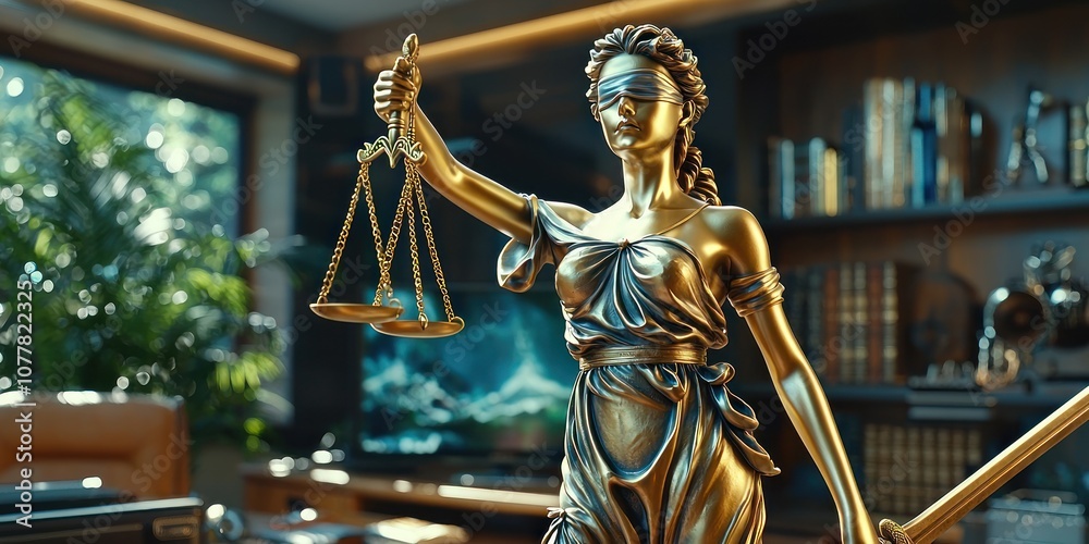 Golden Lady Justice Statue with Blindfold, Scales, and Sword Stock ...