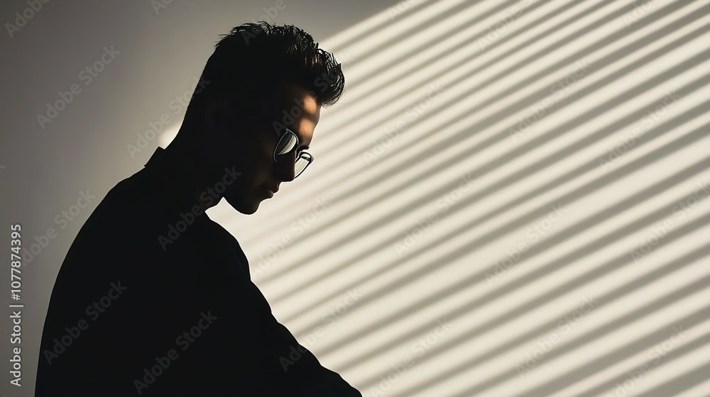 Stylish Man in Sunglasses Poses in Shadowed Light with Striped Patterns ...
