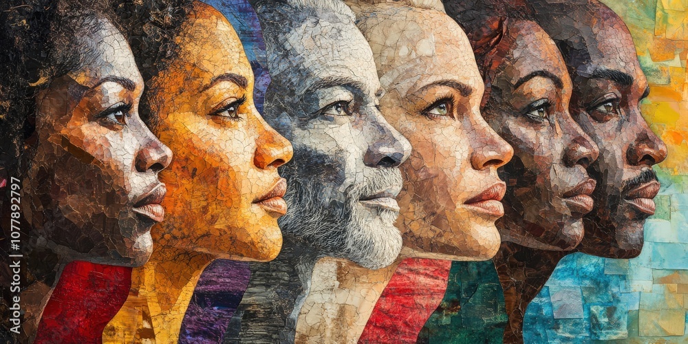 Vibrant mosaic art with multicultural faces. Colorful unity in diverse ...