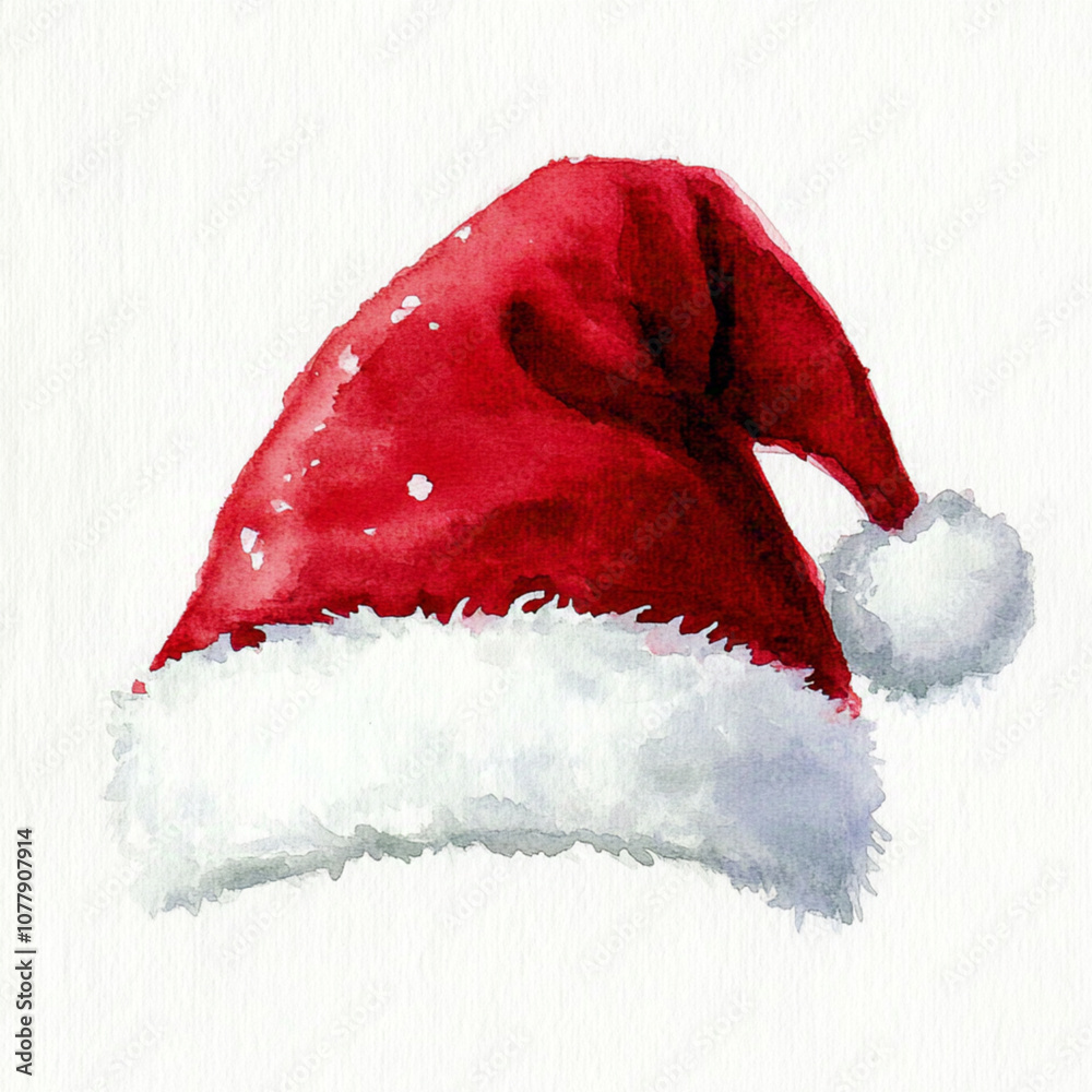 watercolor Santa hat clipart with a white background, A cute and simple ...