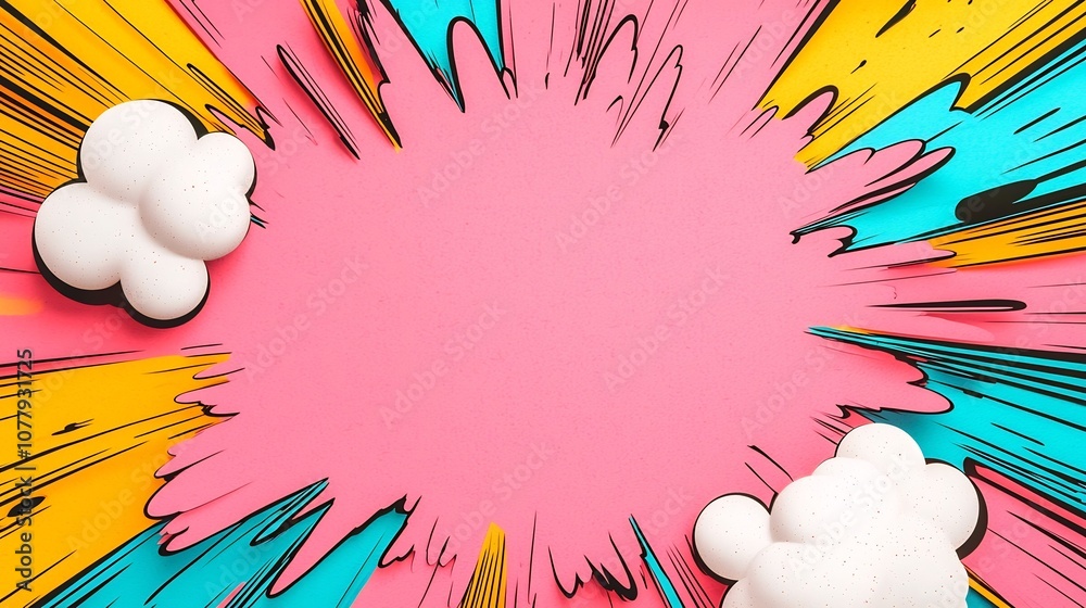 Vibrant 3D pop art comic style explosion of abstract geometric shapes ...