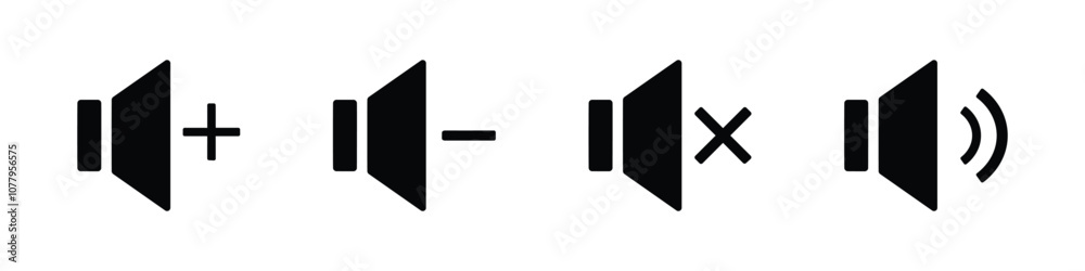 speaker icon set. sound on and mute button with volume increase and decrease symbol. icons for ...