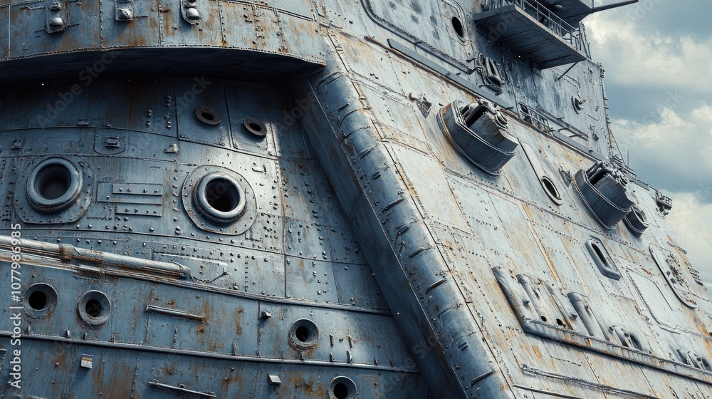 Detailed photorealistic rendering of a battleships hull, highlighting ...