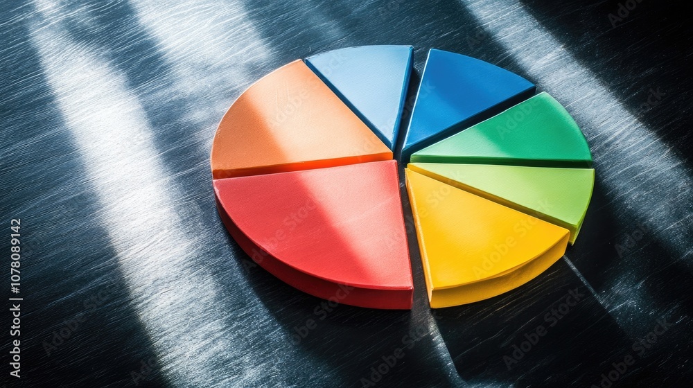 Colorful pie chart representation on a metallic background illustrating ...