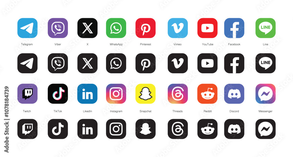 Latest updated social media icon set 2024. Top 20 social networking ...