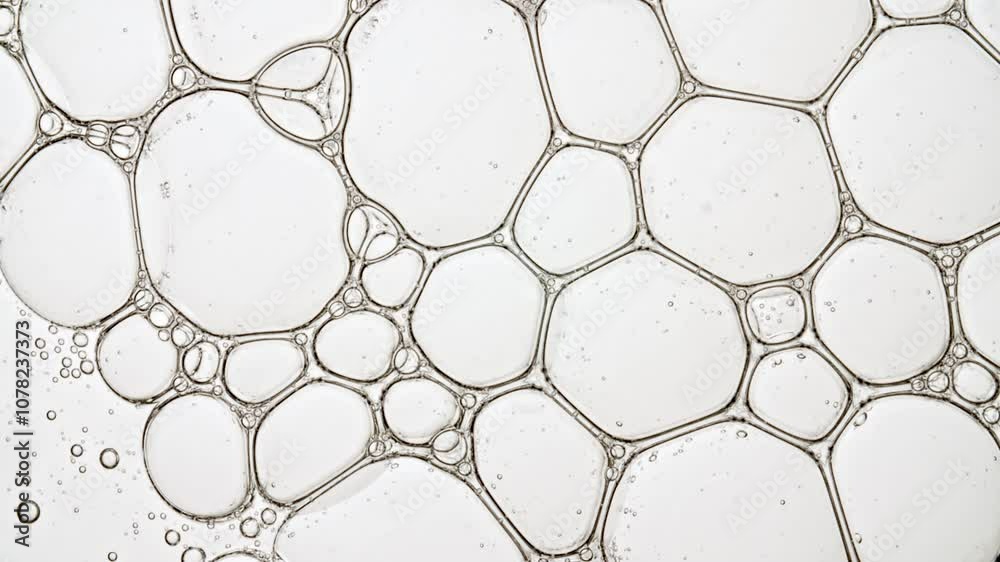 Transparent Bubble cluster, cells under a microscope. Cosmetic gel ...