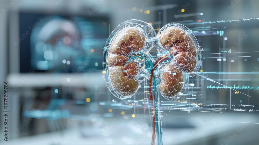 Anatomy chart of the human urinary system with focus on the kidneys and ...