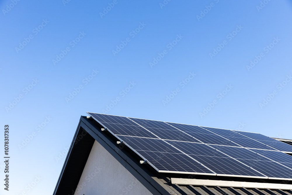 Modern house with solar panels stand-alone photovoltaic plant system on ...