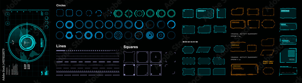 Vector set HUD interface elements. Collection of futuristic HUD ...