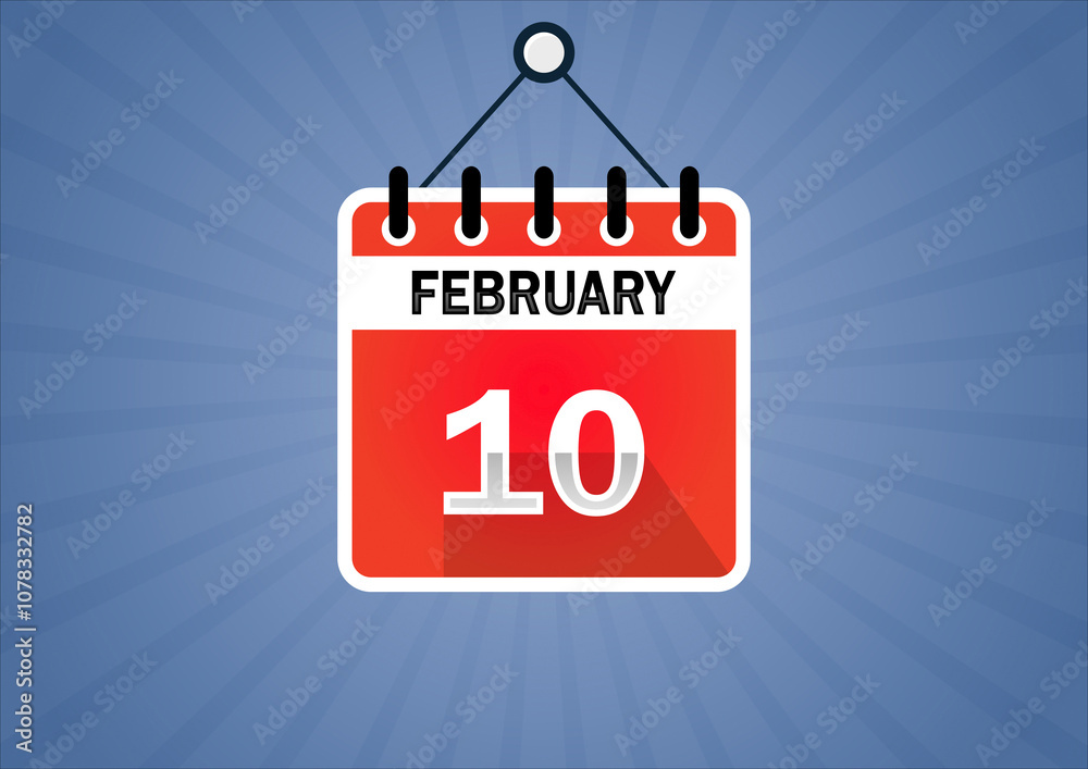 February 10, Calendar hanging sign. 10th days of the month, modern ...