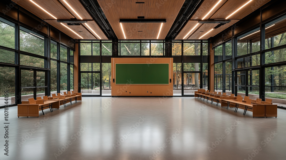 Spacious modern conference room with large floor-to-ceiling windows ...