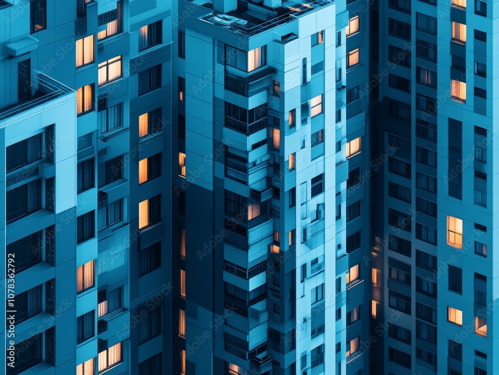 Architectural Blueprint of High-Rise Building with Digital Lines and ...