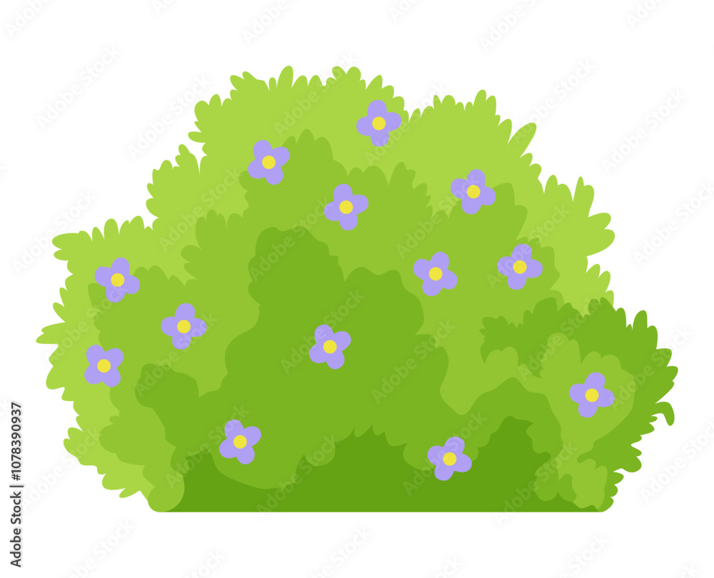 Bush with flowers icon. Cartoon forest and park shrubbery with floral ...