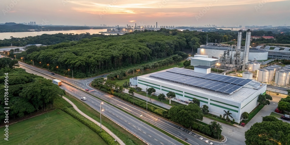 Aerial View of a Sustainable Modern Chemical Plant in Singapore ...