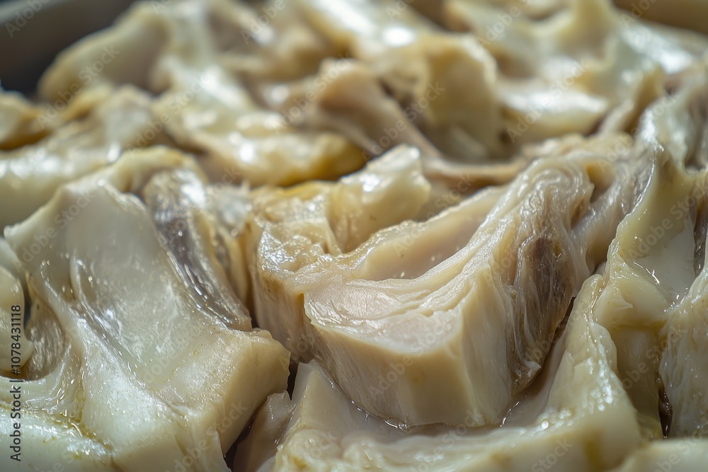 Detailed look at appetizing raw tripe an edible stomach lining from ...