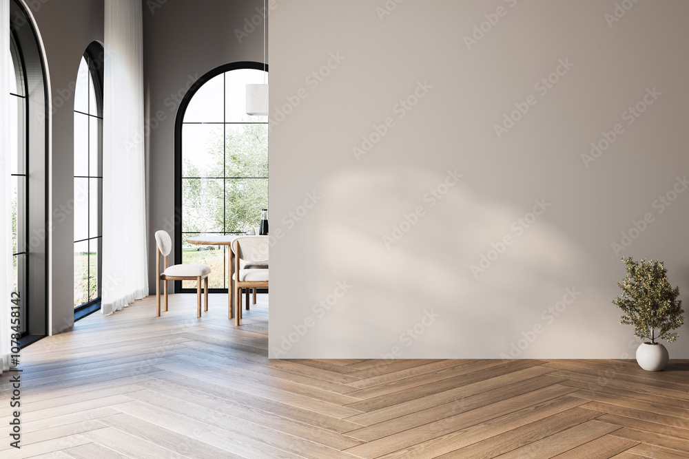 Modern interior design of apartment, dining room with table and chairs ...