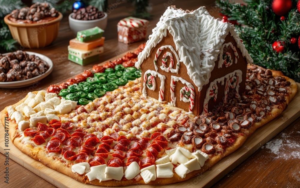 Gingerbread-Style Pizza Display â€“ Creative pizza setup styled like a ...