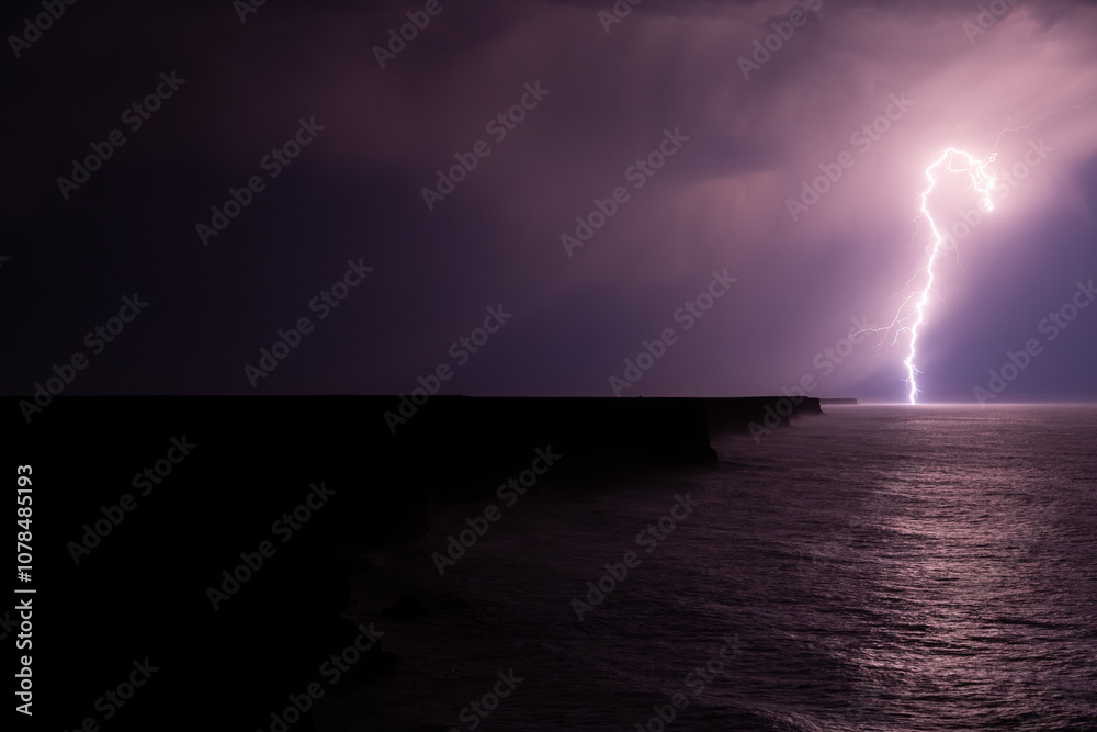 Lightning storm bolt over the Great Australian Bight the arid Nullarbor ...