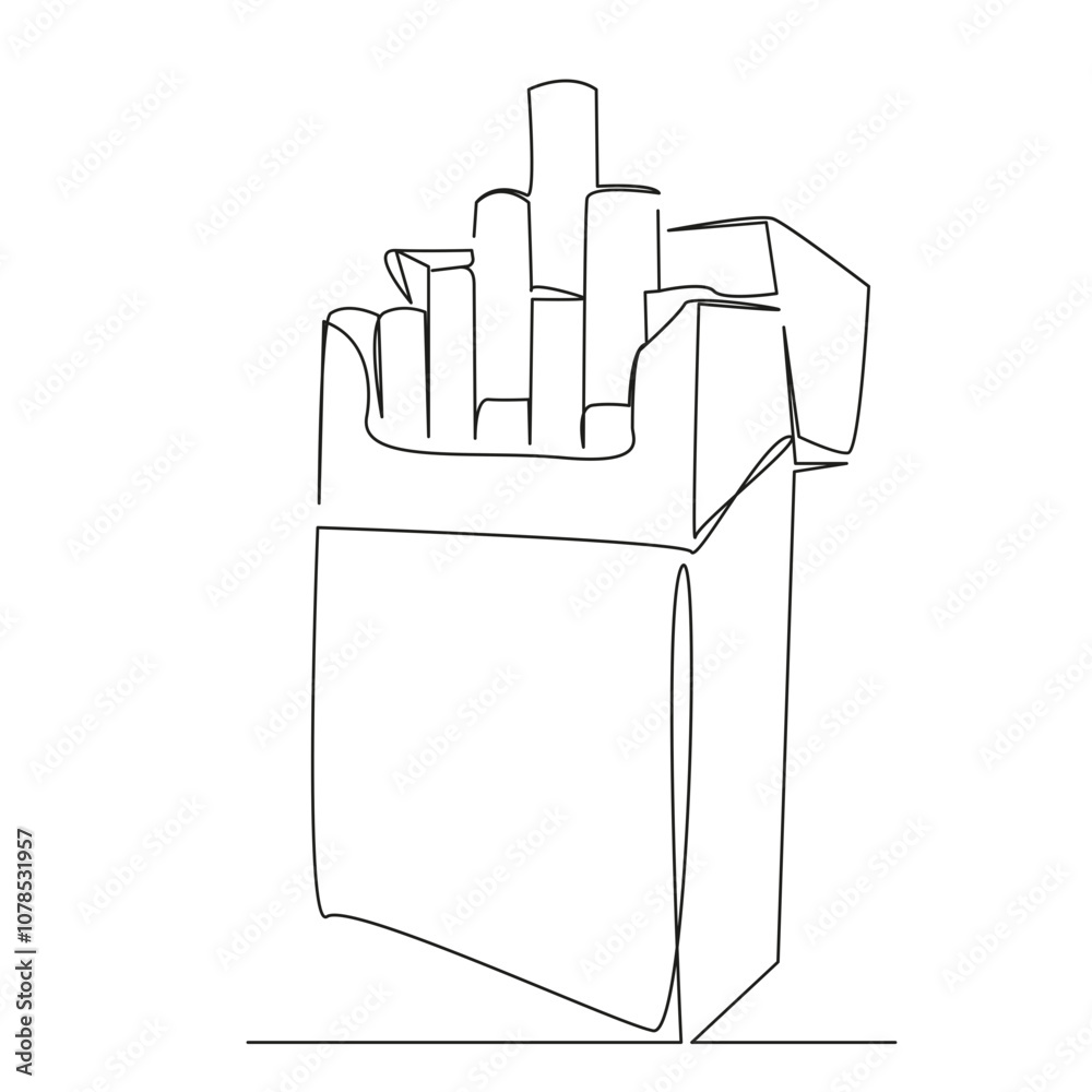 One continuous single drawing line art flat doodle cigarette, pack ...