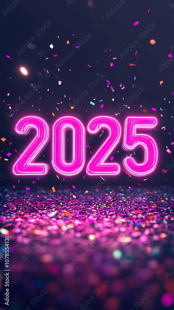 Neon-style 2025 numbers in bold pink on a deep purple background with ...