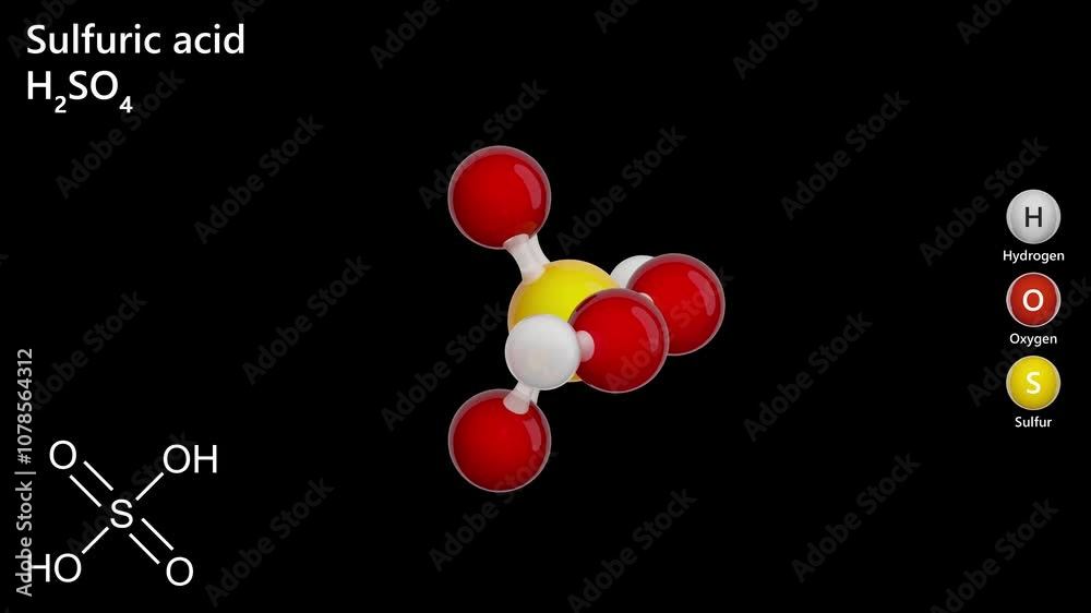 Sulfuric Acid. Animated 3D model of a molecule. Molecular formula ...