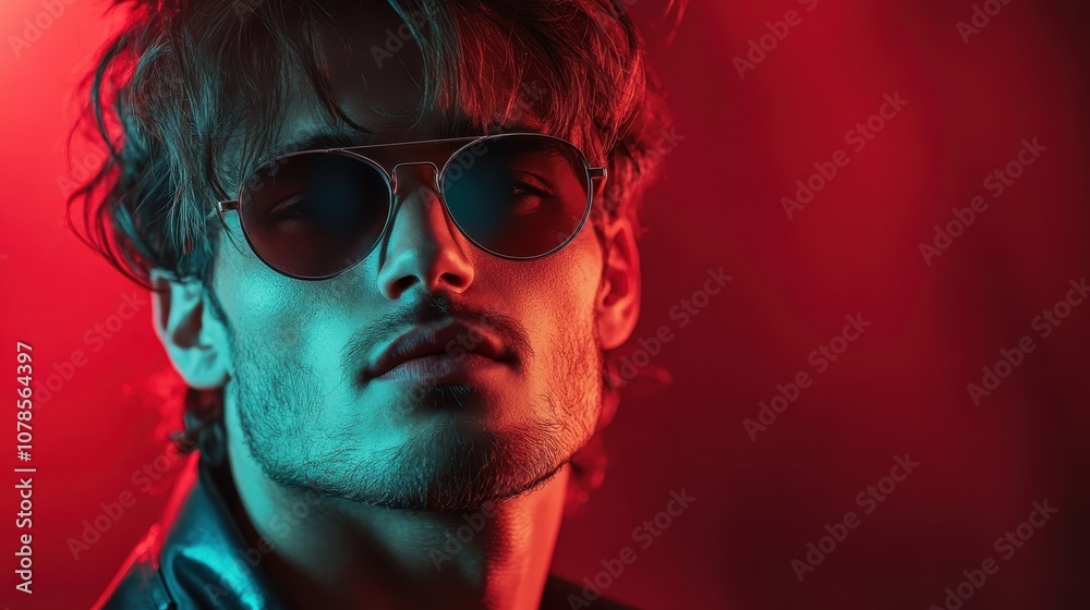 Portrait captures a man wearing aviators, his expression mysterious ...