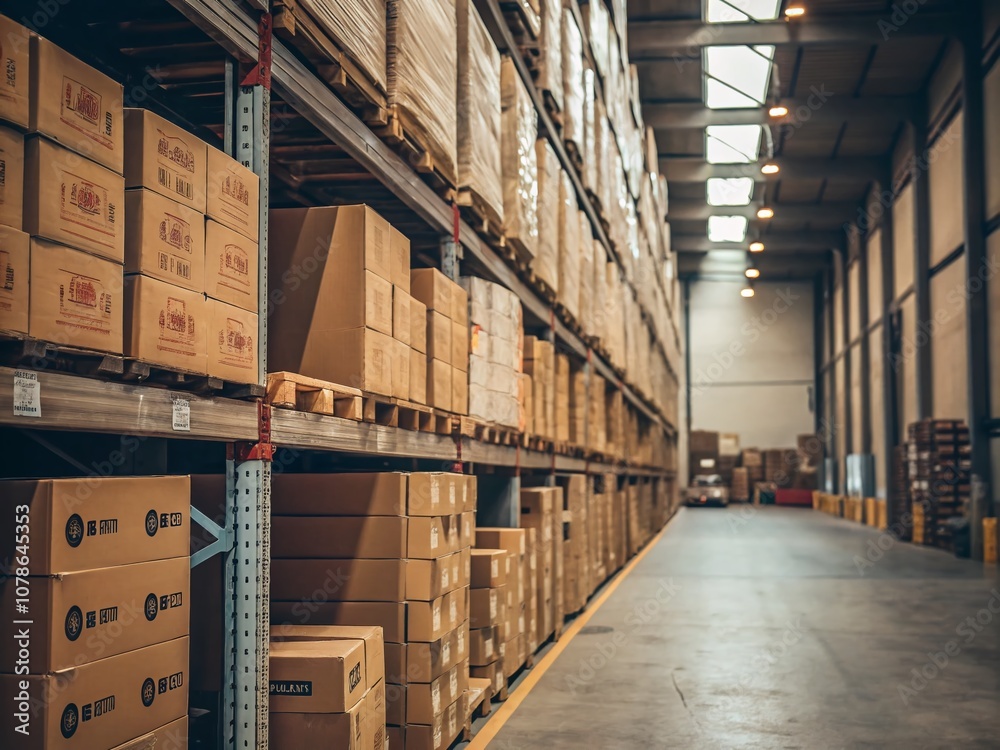 Vintage Style Photography of a Modern Warehouse with Neatly Stacked ...
