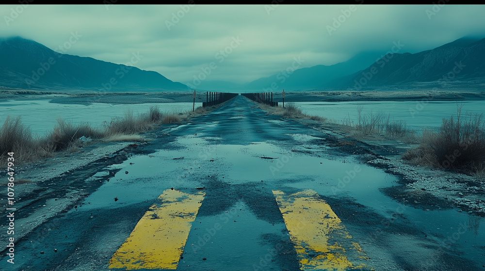 Solitude on the Forgotten Road: A long, desolate road stretches towards ...