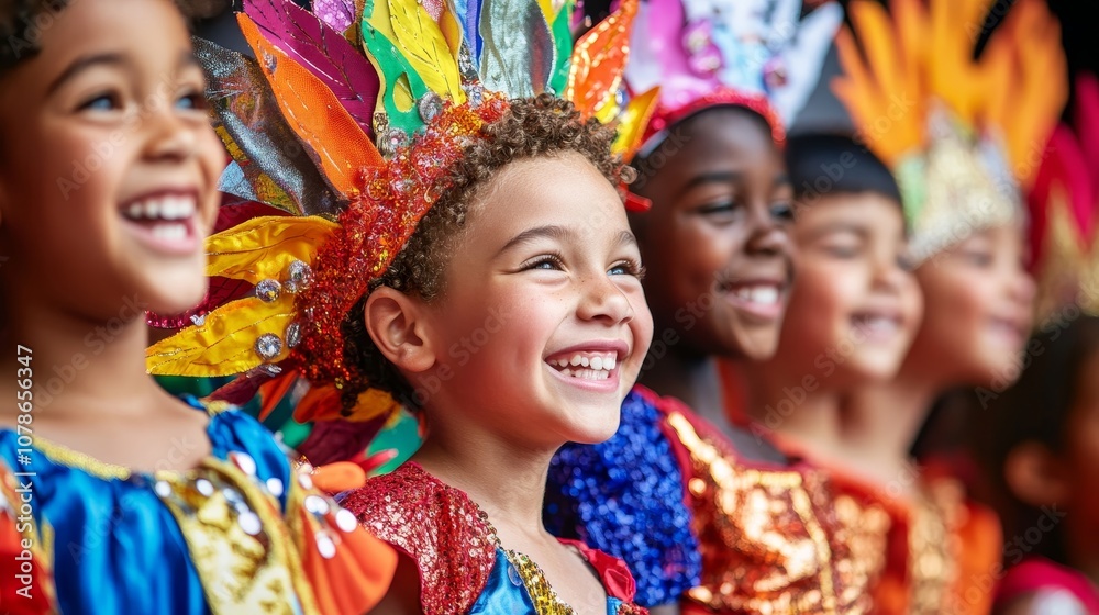 Diverse Group of Smiling Kids in Colorful Costumes Performing on Stage ...