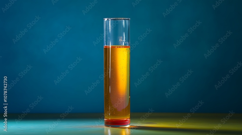 14. Side view of a liquid slowly changing color in a graduated cylinder ...