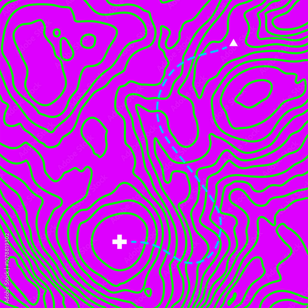 Topographic map background concept in brutalism and Y2K style Stock ...