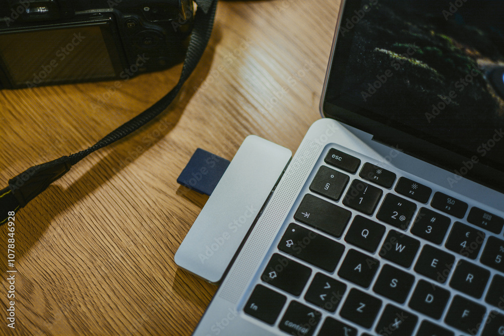 USB adapter with large number of ports, where an SD memory card is ...