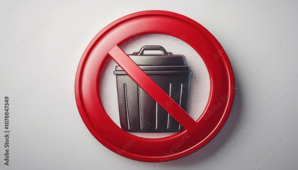 No Trash Zone Concept. Red Prohibition Symbol Over Trash Can ...
