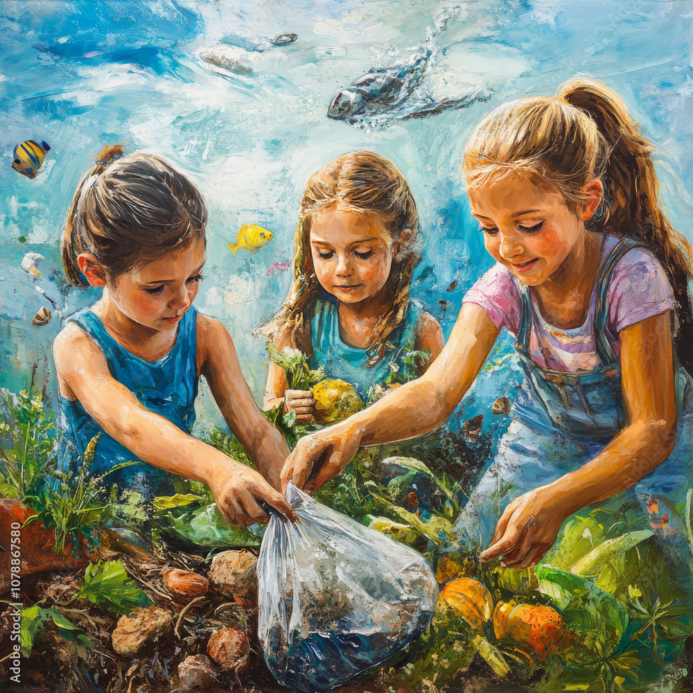 Sustainability. Children maintaining saving environment, planet ...