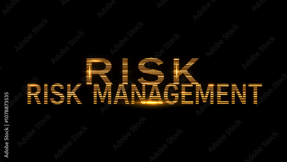 RISK MANAGEMENT text word gold light animation loop with glitch text ...