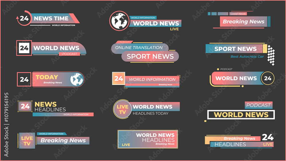 Text elements for news broadcasting. It includes forms, banners and ...